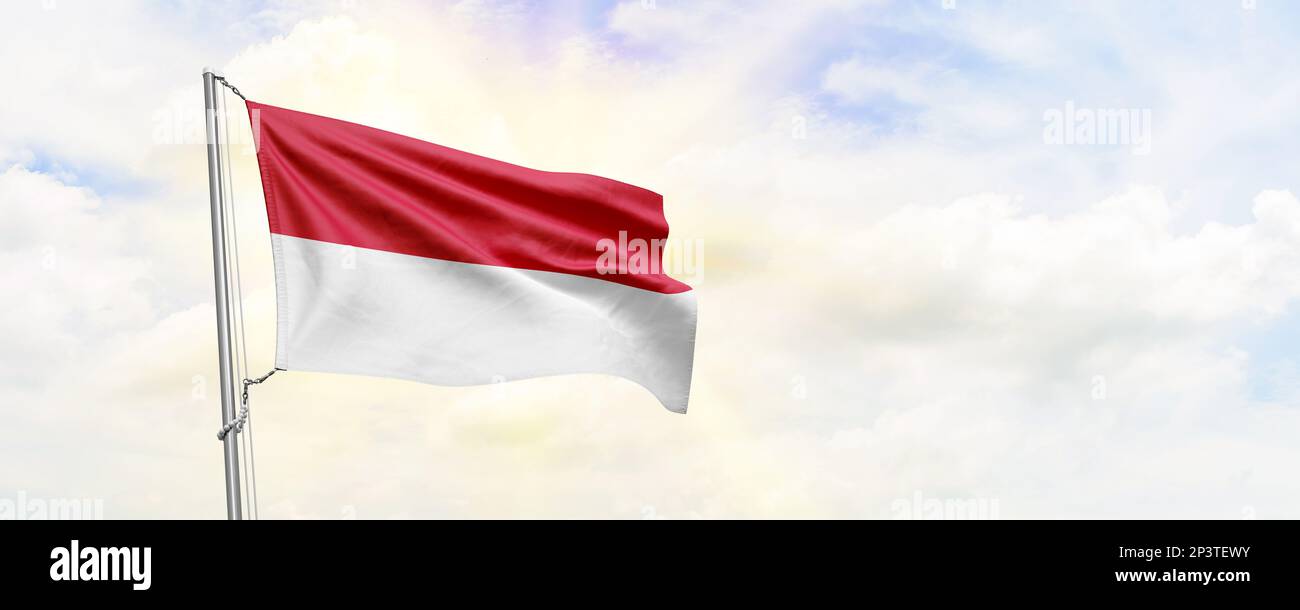 Monaco flag waving on sky background. 3D Rendering Stock Photo - Alamy