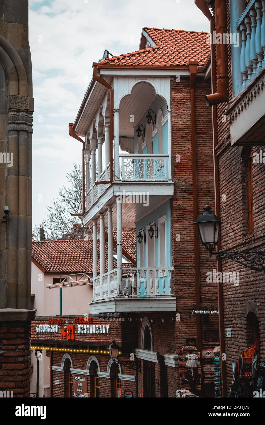 The famous hanging balconies of old town Tbilisi, Georgia Stock Photo ...
