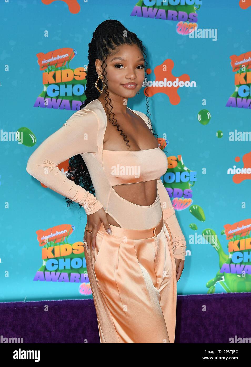Los Angeles, USA. 04th Mar, 2023. Halle Bailey attends the 2023 Nickelodeon Kids' Choice Awards ...