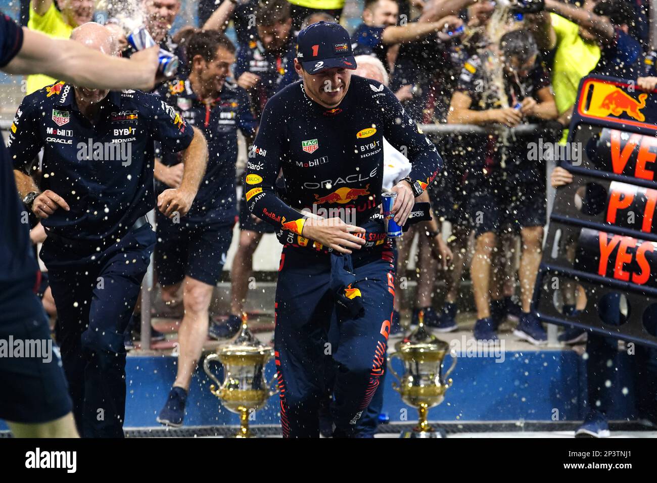 Race winner Red Bull's Max Verstappen is showered by Red Bull by his ...