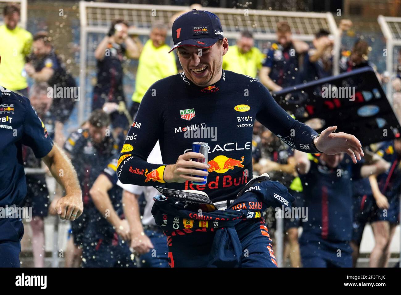 Race winner Red Bull's Max Verstappen is showered by Red Bull by his ...
