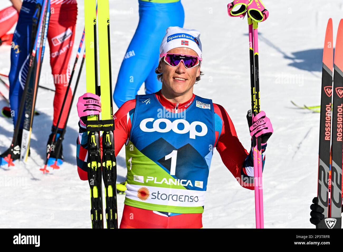 Second placed Johannes Hoesflot Klaebo of Norway celebrates after the ...