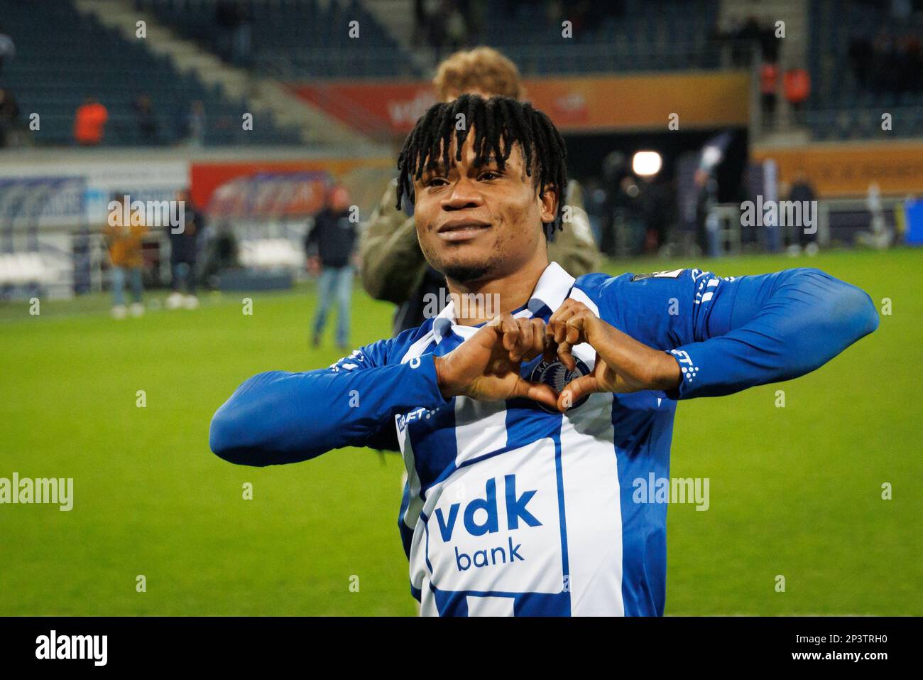 Gent's Gift Emmanuel Orban celebrates after winning a soccer match ...