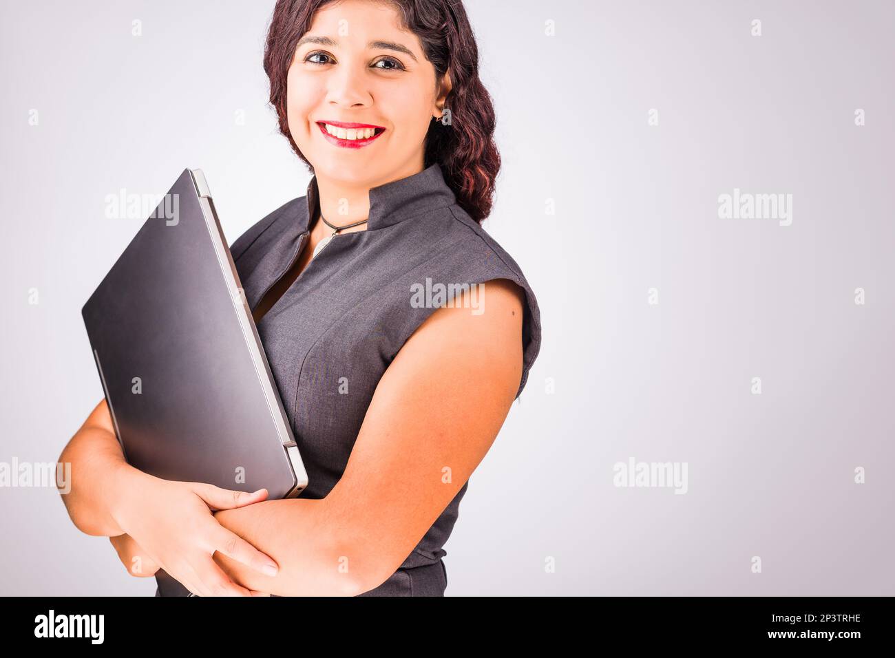 venezuelan latin mid businesswoman happy with laptop computer ...