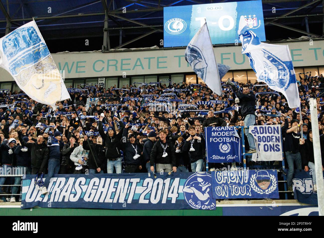 Gent's supporters celebrate after winning a soccer match between KAA ...