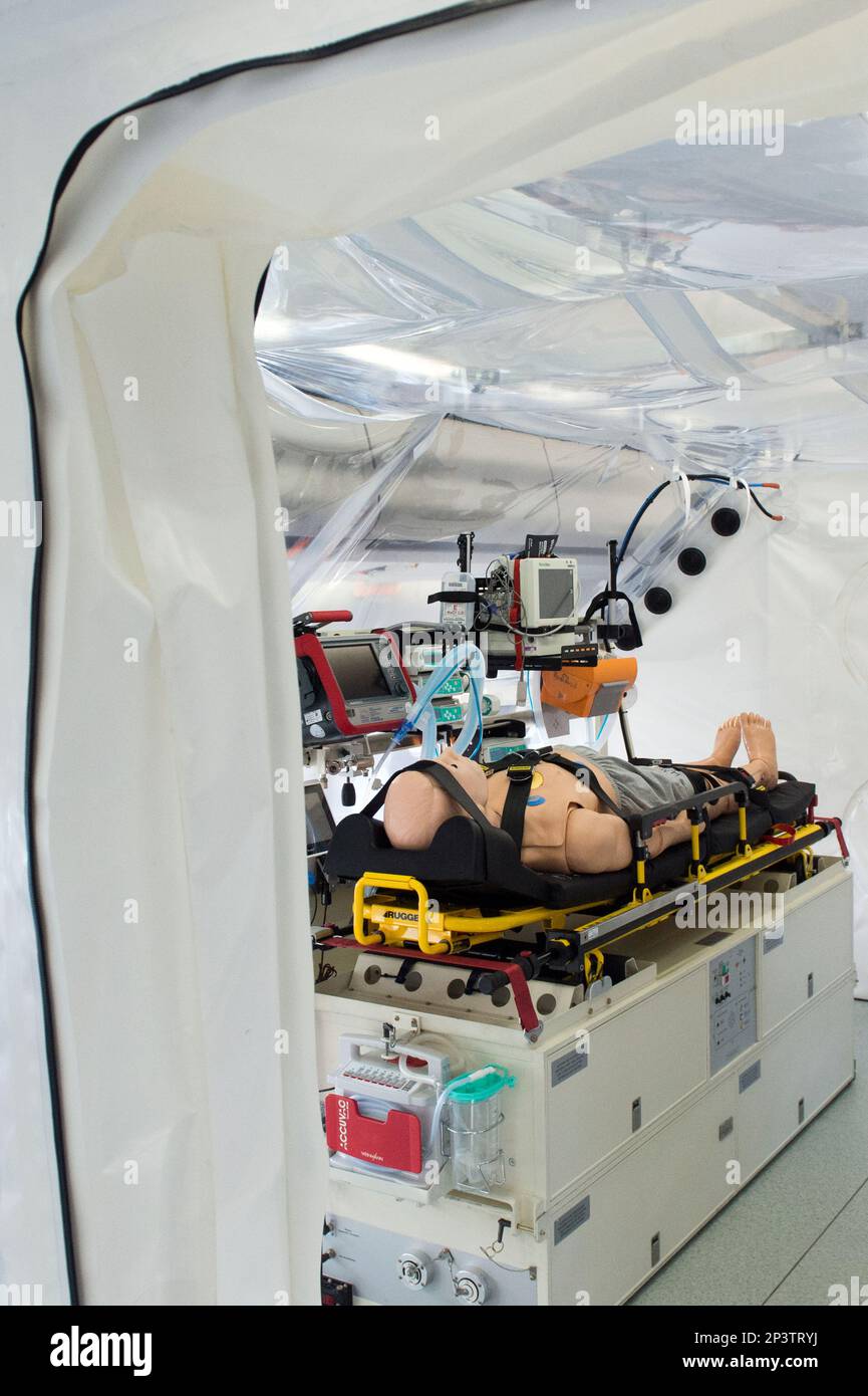 View into a special tent in the medevac plane "Robert Koch" for Ebola ...