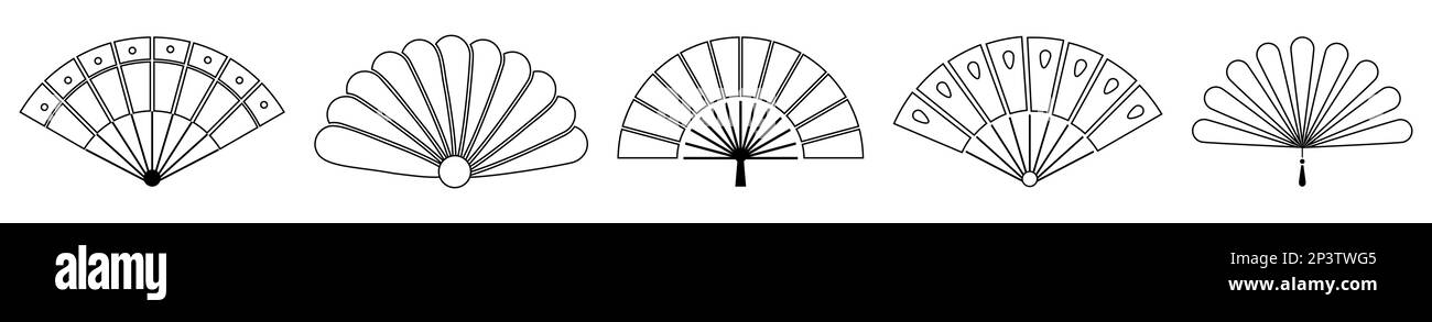 Set of hand line fan icons. Vector illustration isolated on white ...