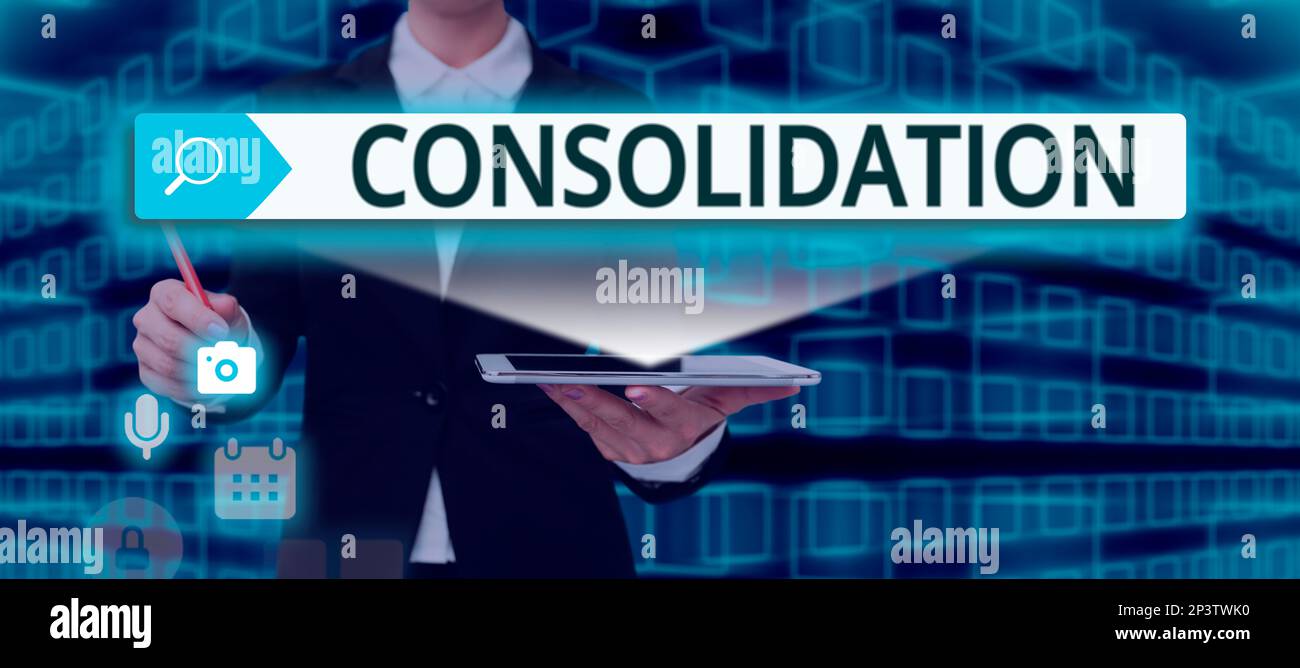 Text caption presenting Consolidation. Internet Concept Action or ...