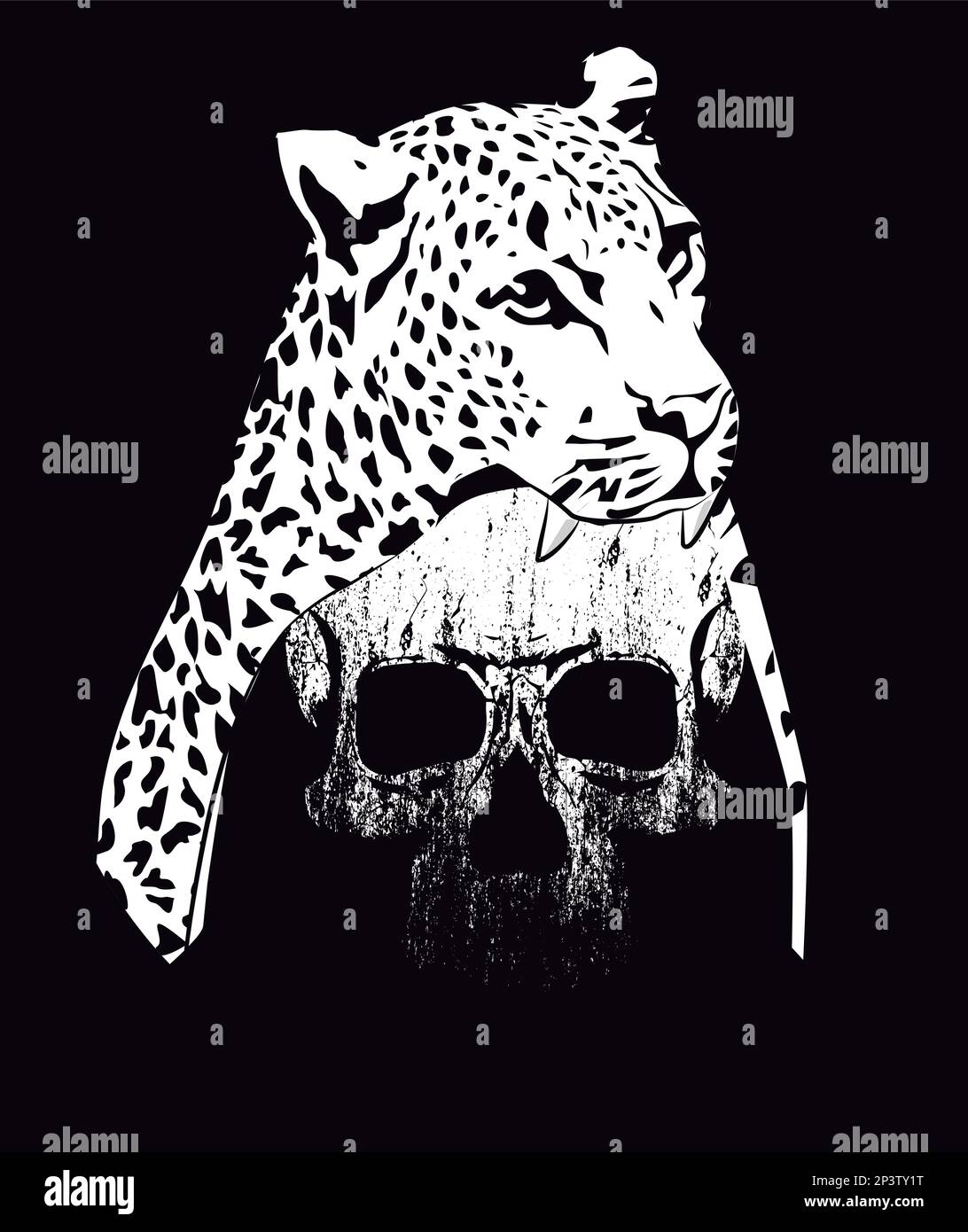 skull t-shirt design with leopard skin. Realistic vector illustration ...
