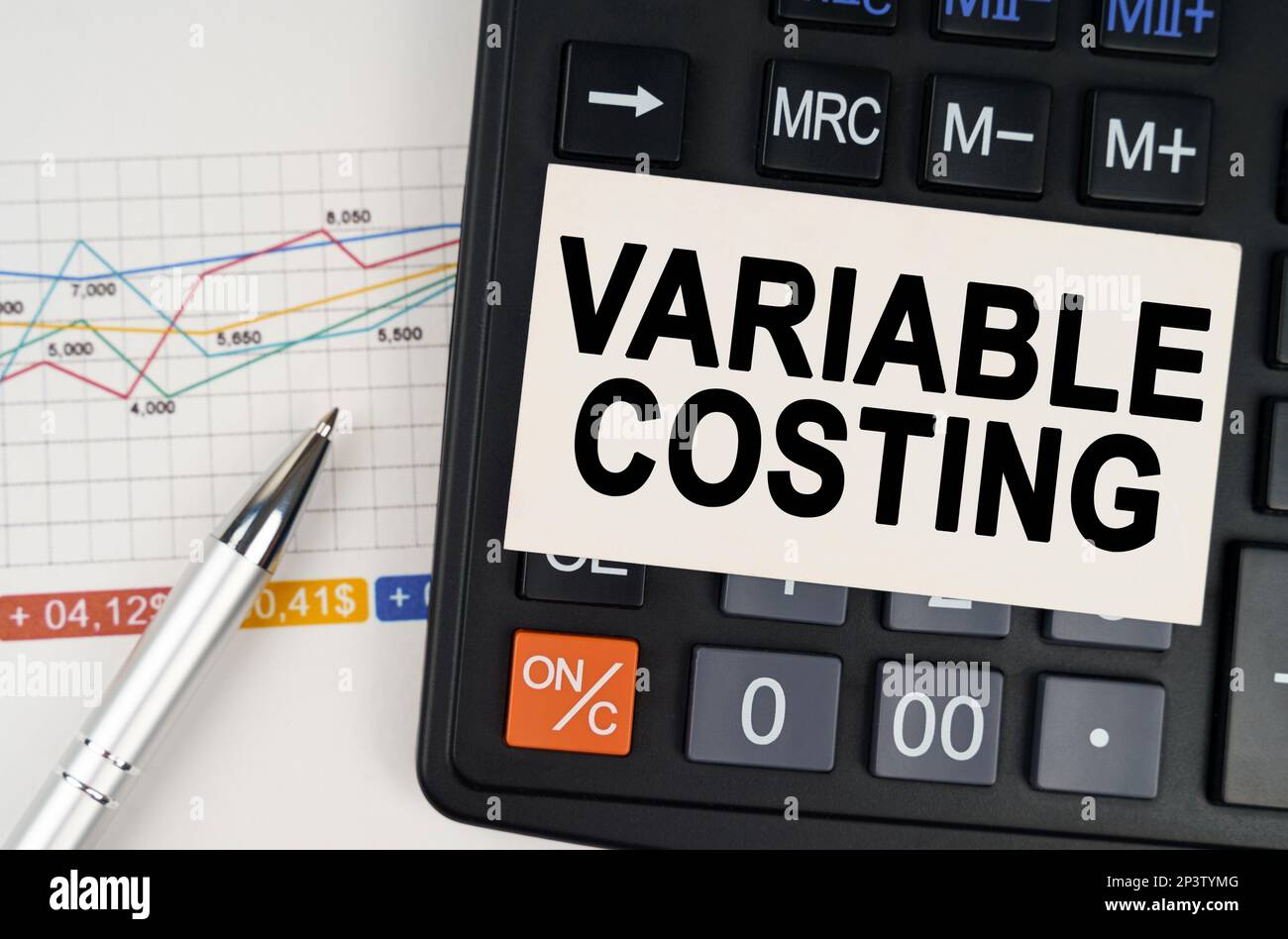 Business concept. On the business chart lies a pen, a calculator and a ...