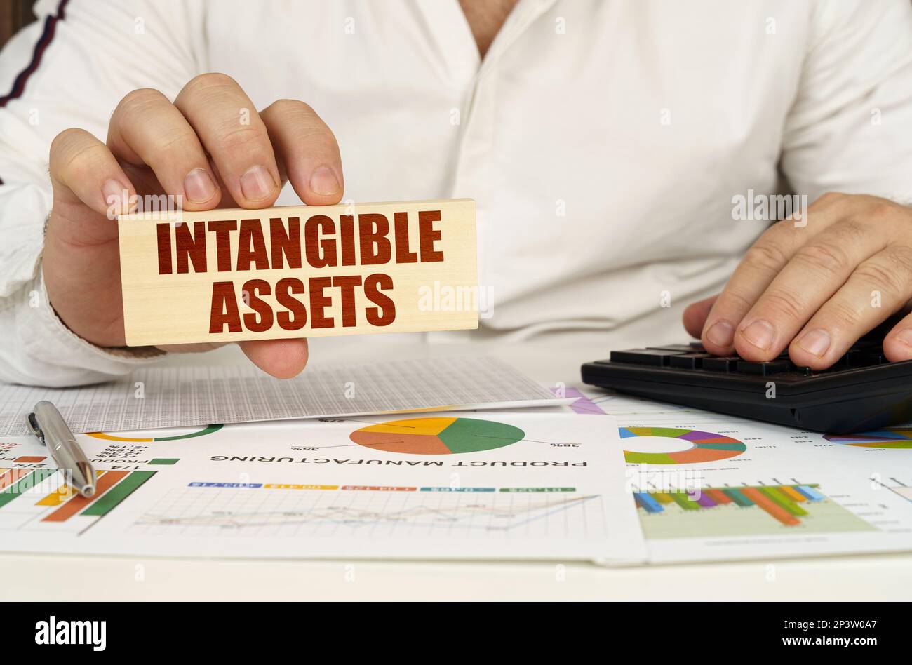 Business concept. On the table are business charts and diagrams in the ...