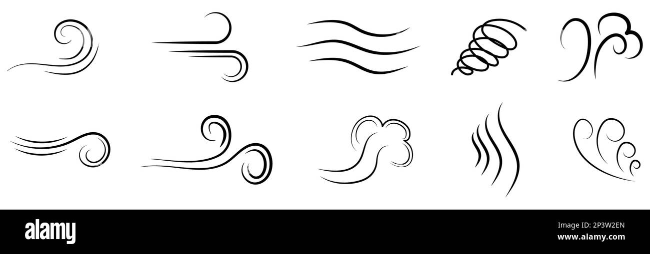 Set of wind blow line icons. Vector illustration isolated on white background Stock Vector Image ...