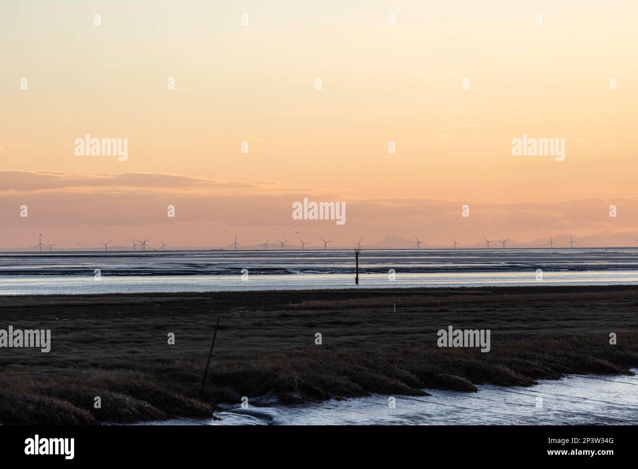 Gwynt-y-Mor wind farm outside Southport and Liverpool, Salt marsh on ...