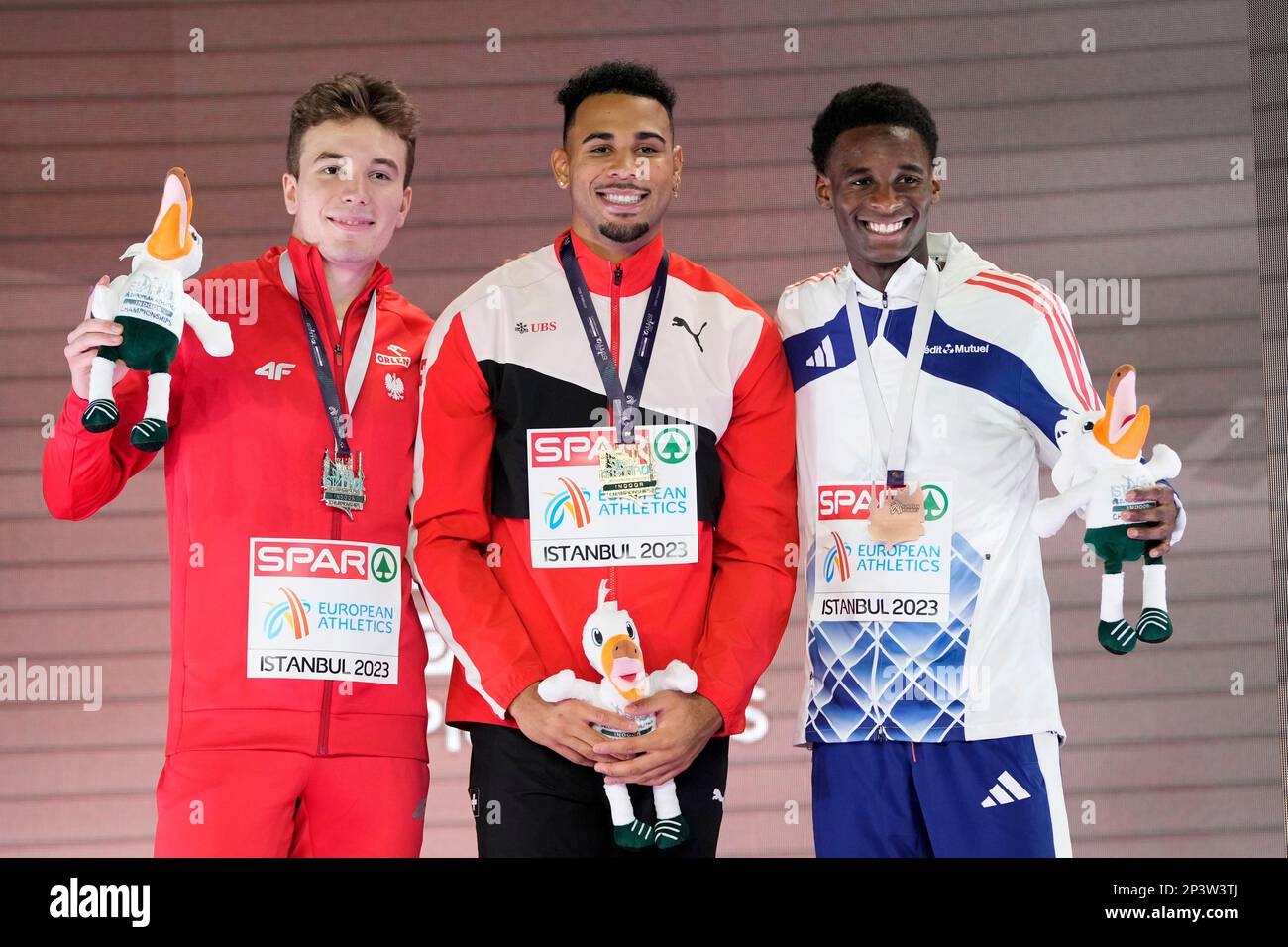 Silver medalist Jakub Szymanski, of Poland, gold medalist Jason Joseph, of Switzerland, and ...