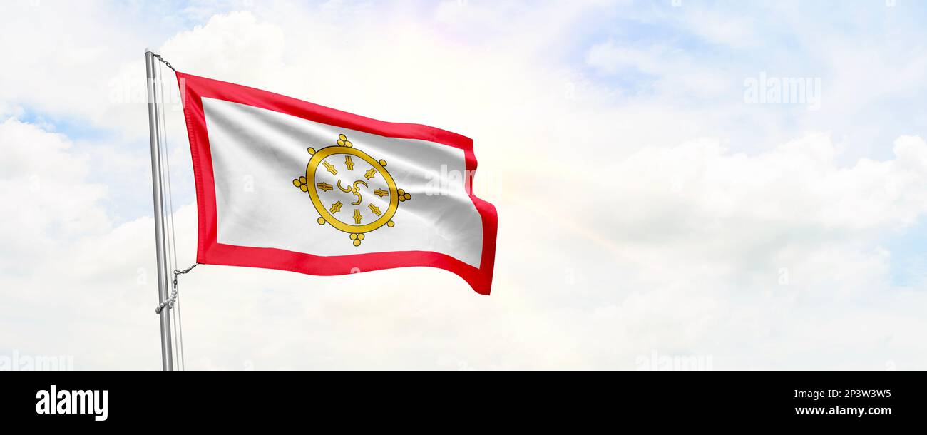 Sikkim flag waving on sky background. 3D Rendering Stock Photo - Alamy