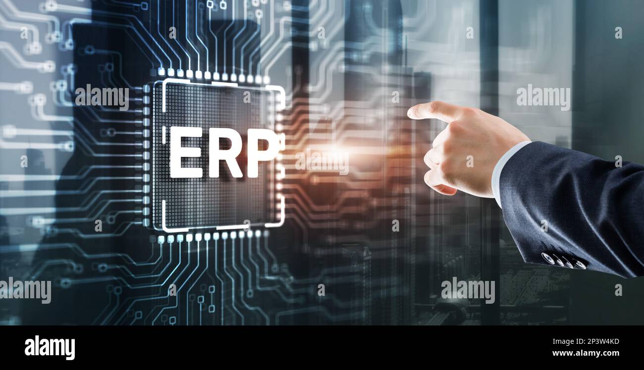 Tapping on the inscription Enterprise Resource Planning ERP Corporate ...
