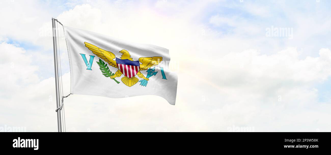 Virgin Islands US flag waving on sky background. 3D Rendering Stock ...