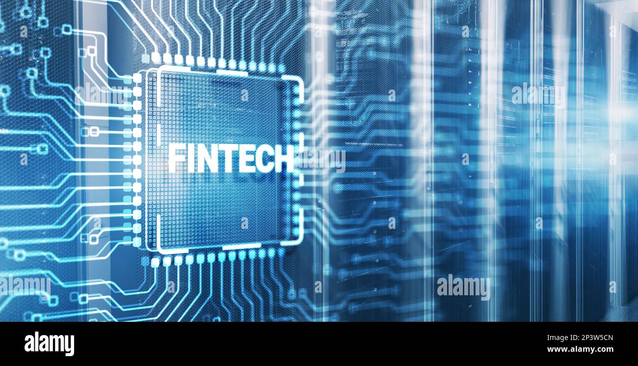 Fintech financial technology concept on 3d Electronic Circuit Board ...