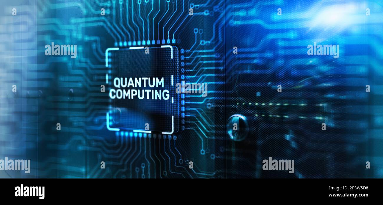 Quantum computing concept. The inscription on 3d Electronic Circuit ...