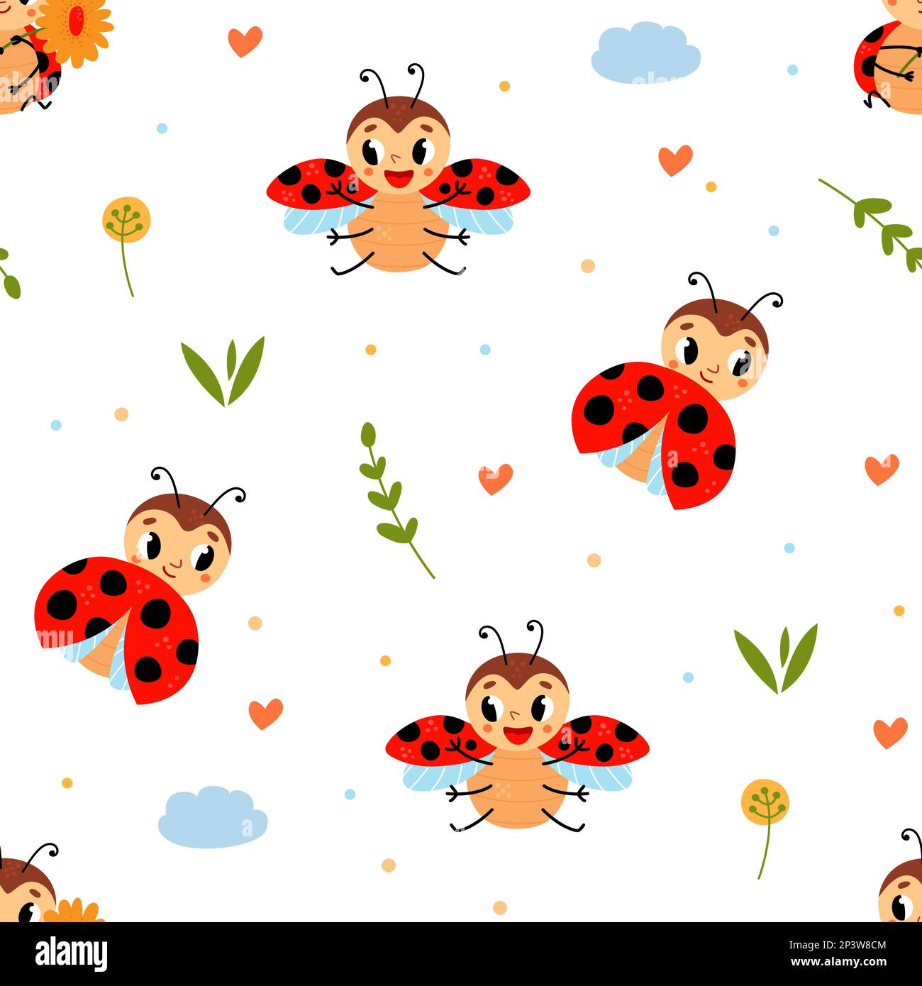 Ladybug seamless pattern. Cartoon ladybugs spring baby fabric print ...