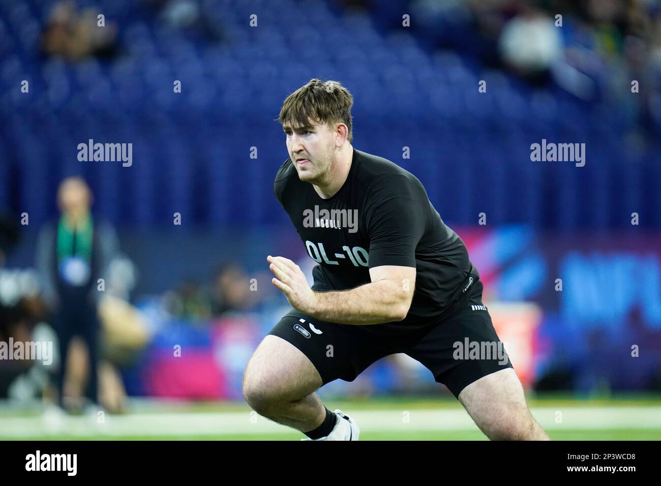 Mississippi offensive lineman Nick Broeker runs a drill at the NFL ...