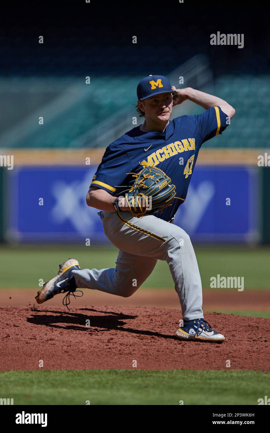 Michigan Wolverines starting pitcher Jacob Denner (47) in action ...