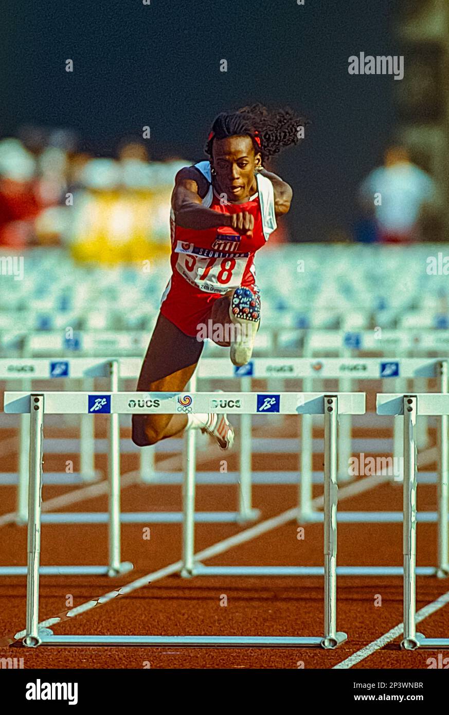 Jackie Joyner-Kersee competing in the Heptathlon at the 1988 Olympic ...