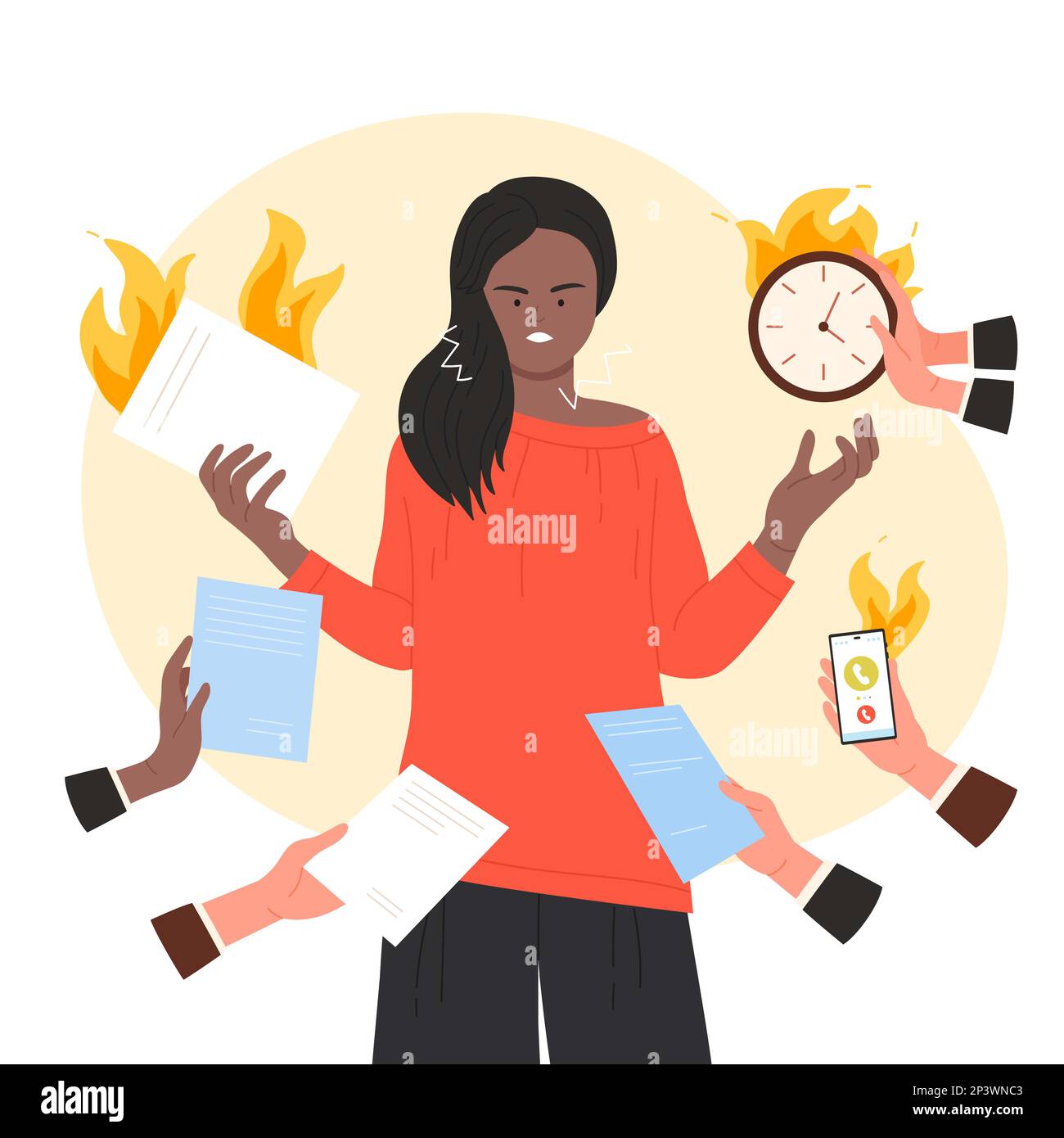 Deadline stress, lack of time for employee vector illustration. Cartoon ...