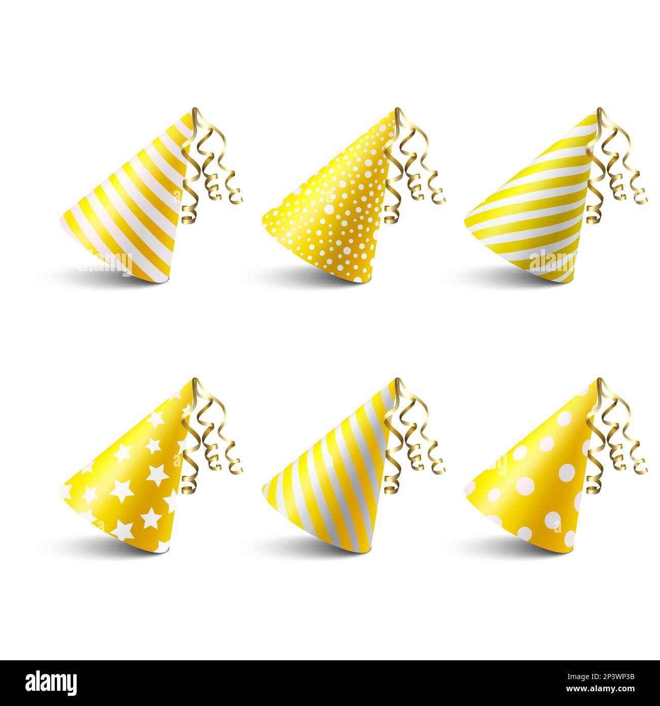 Vector 3d Realistic Yellow and White Birthday Party Hat Icon Set ...