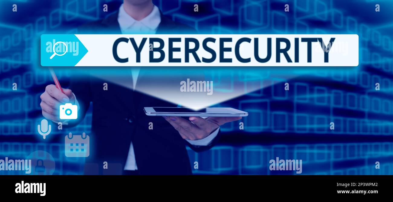 Hand writing sign Cybersecurity. Business showcase state of protection ...
