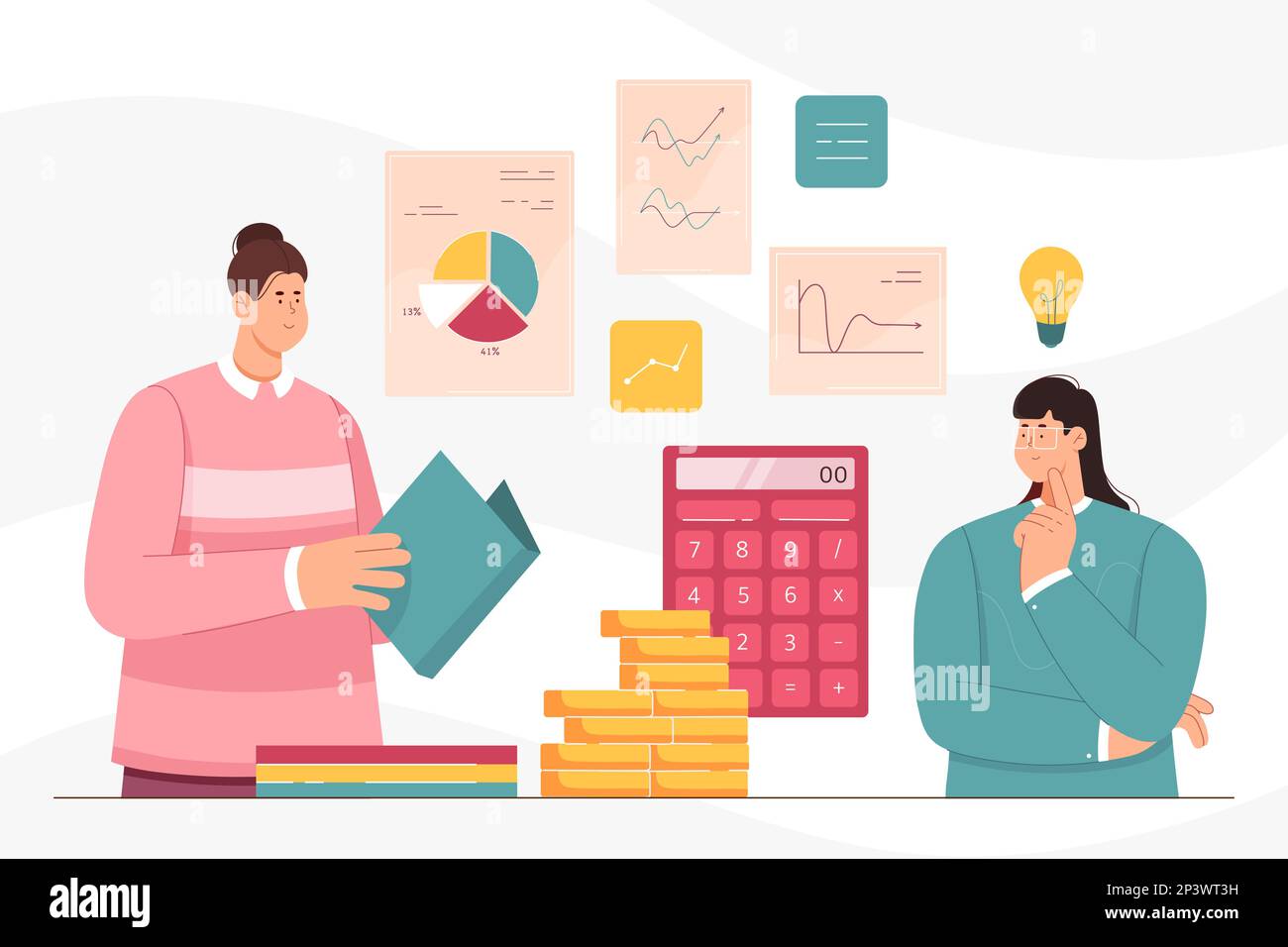 Work of financial analysts vector illustration. Cartoon female advisors ...