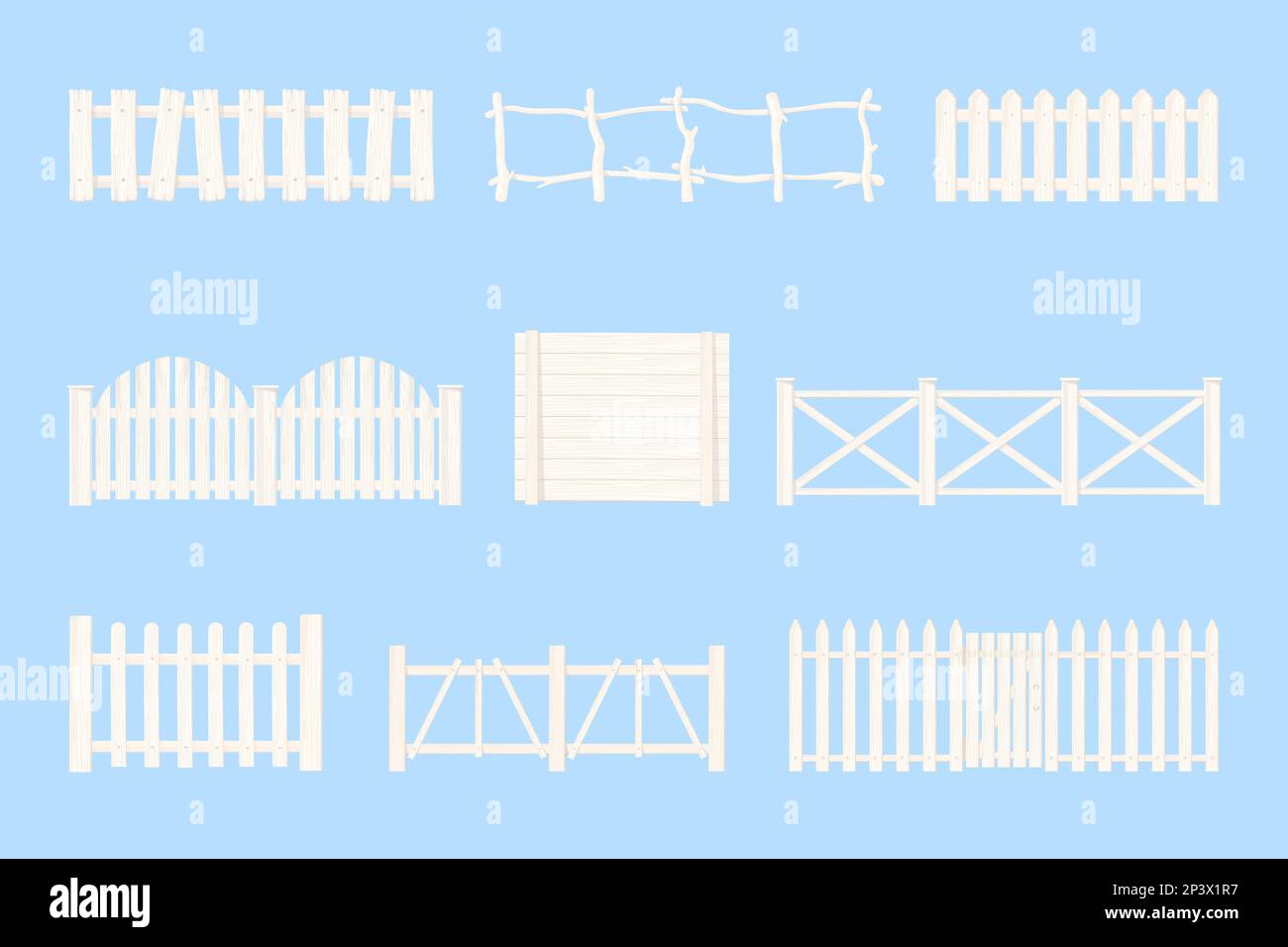 White rural fences. Rustic fence with wicket, garden picket or house ...