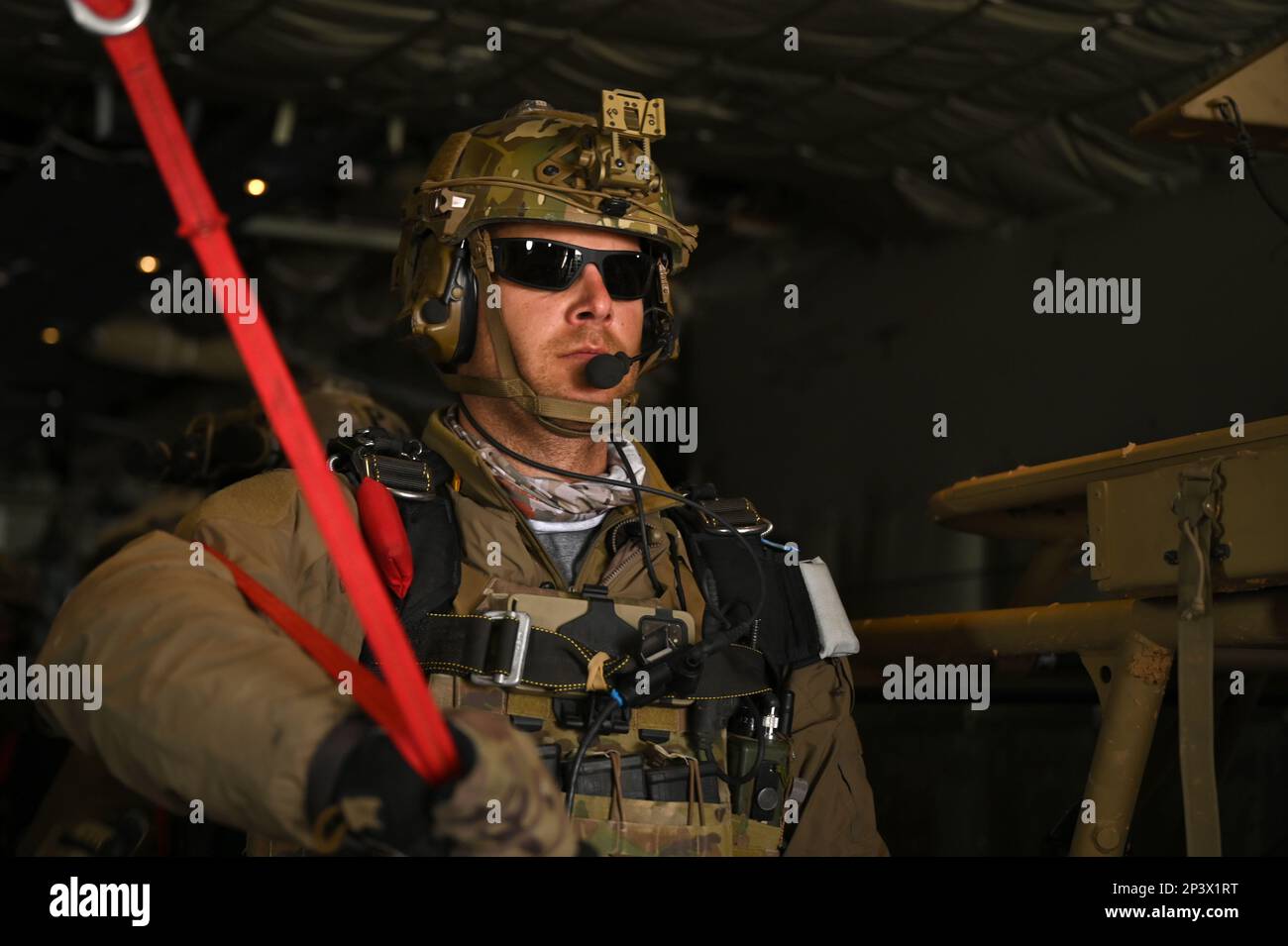 A U.S. Air Force Pararescue Airman, assigned to the 52nd Expeditionary Rescue Squadron, prepares ...