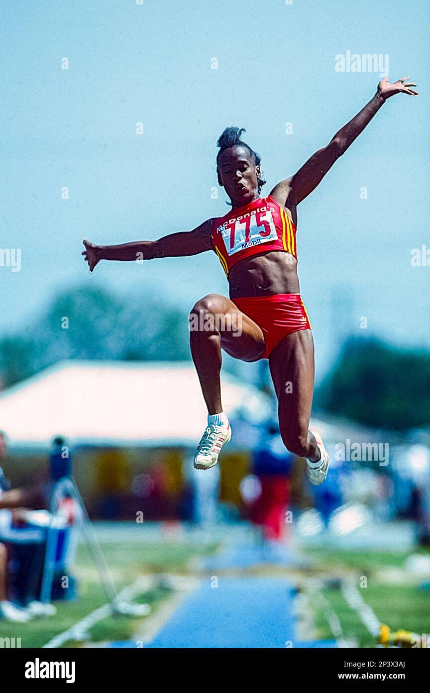 Jackie Joyner-Kersee competing in the Heptathlon at the 1990 USA ...