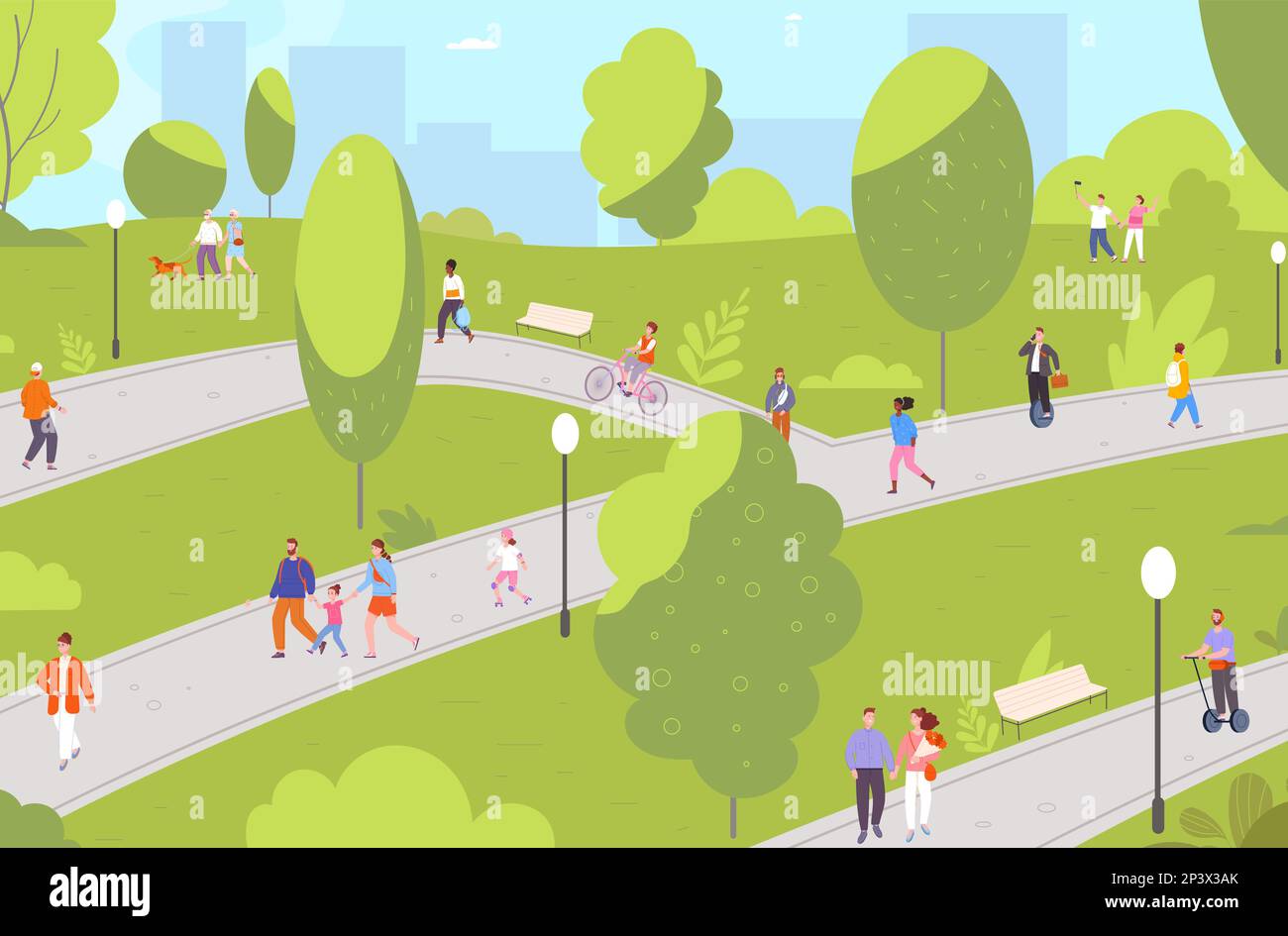 People walking outside city. Crowd person walk in summer or spring city ...