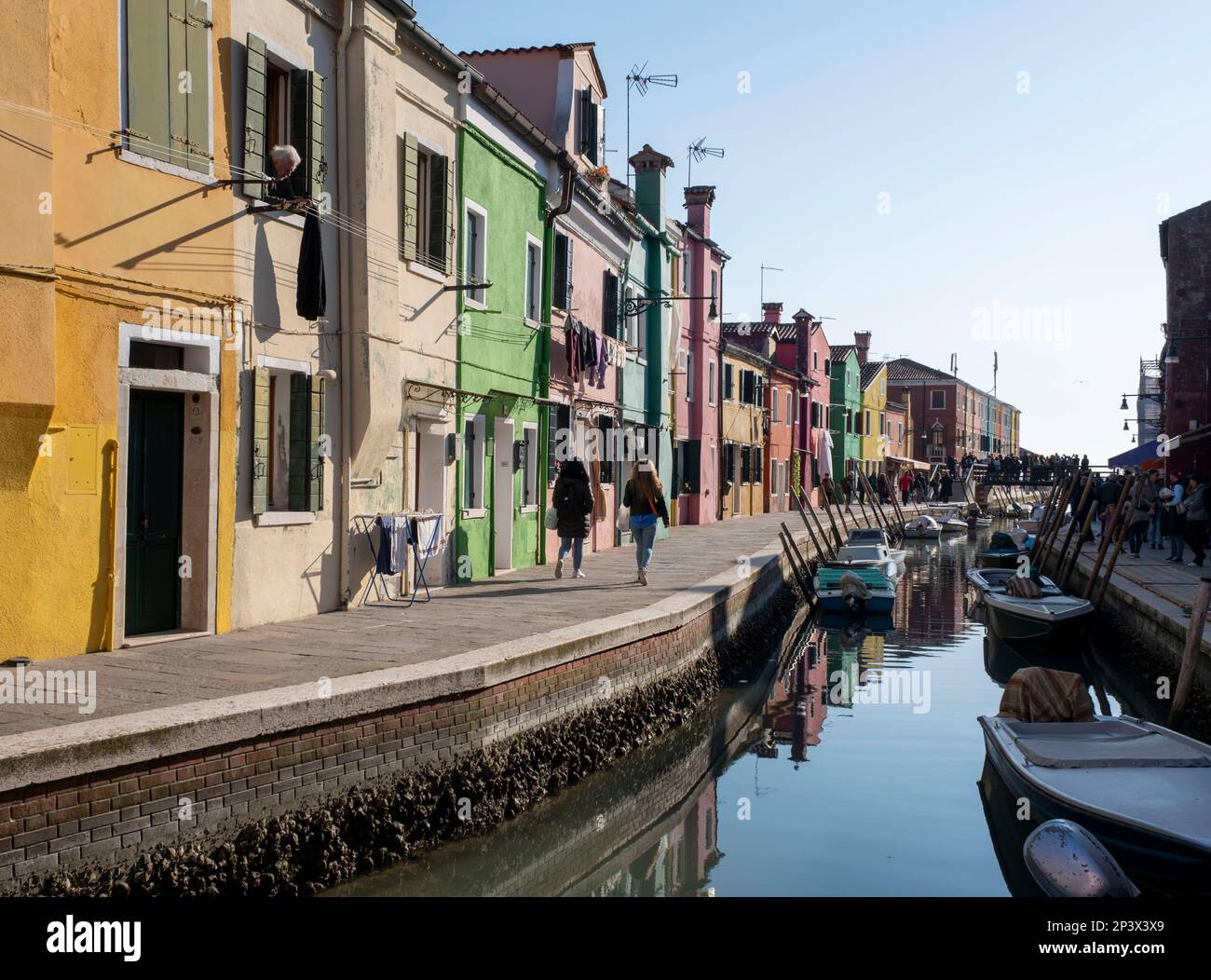 Colourful painted houses on the Island of Burano, Venice lagoon ...