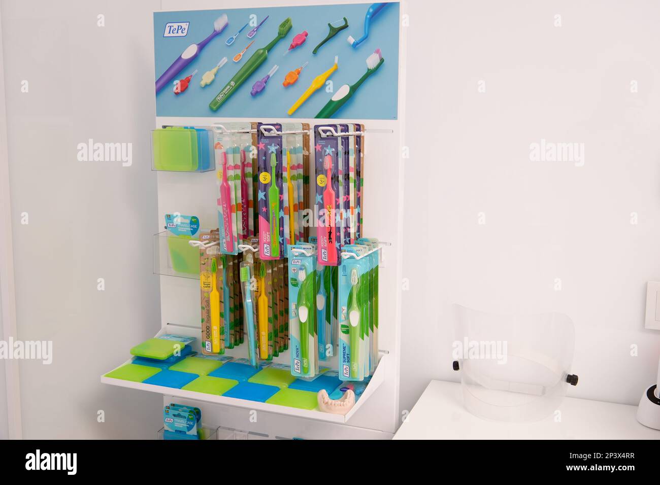 TePe rack with toothbrushes and toothpicks for teeth in dentistry on ...