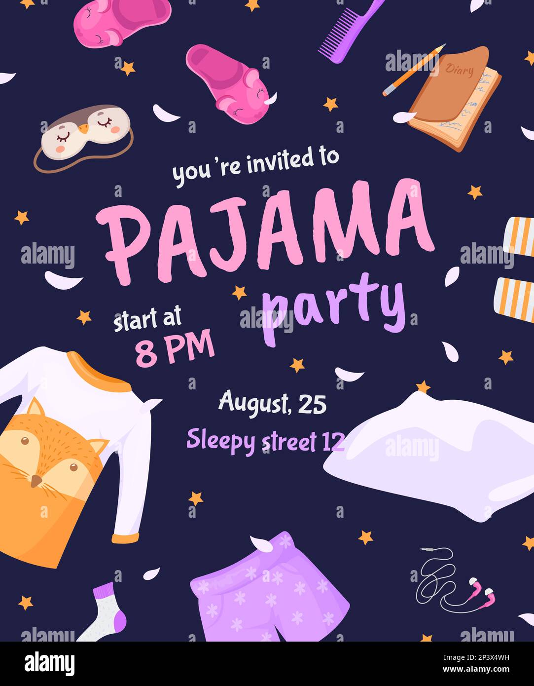 Sleepover Invite Pajama Party Invitation Card Holiday Sleep Over In