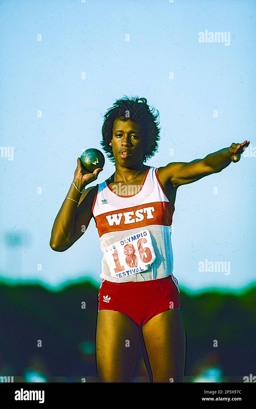 Jackie Joyner-Kersee competing at the 1986 US Olympic Festival Stock ...