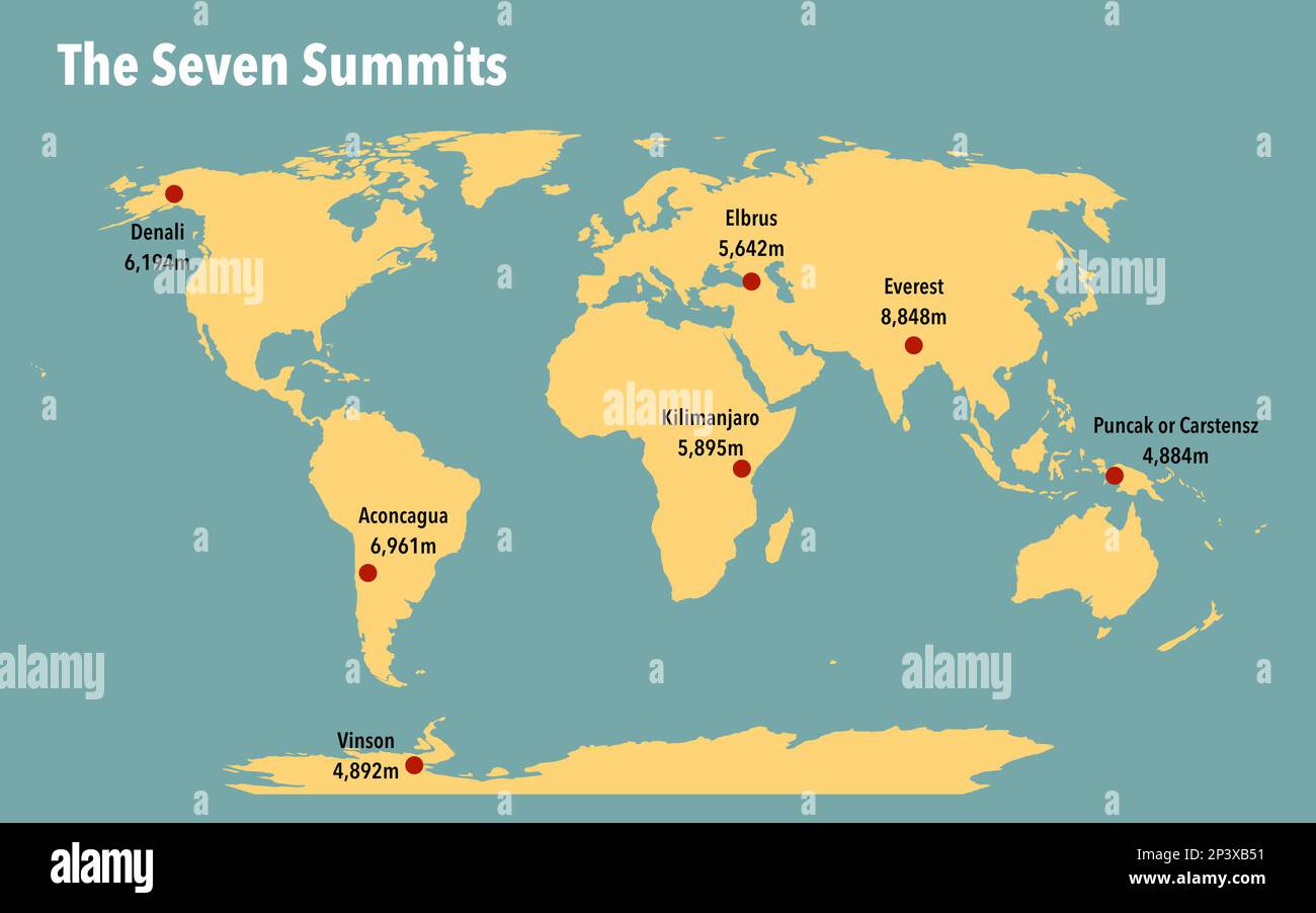 The seven summits, the highest mountains in each of the seven ...