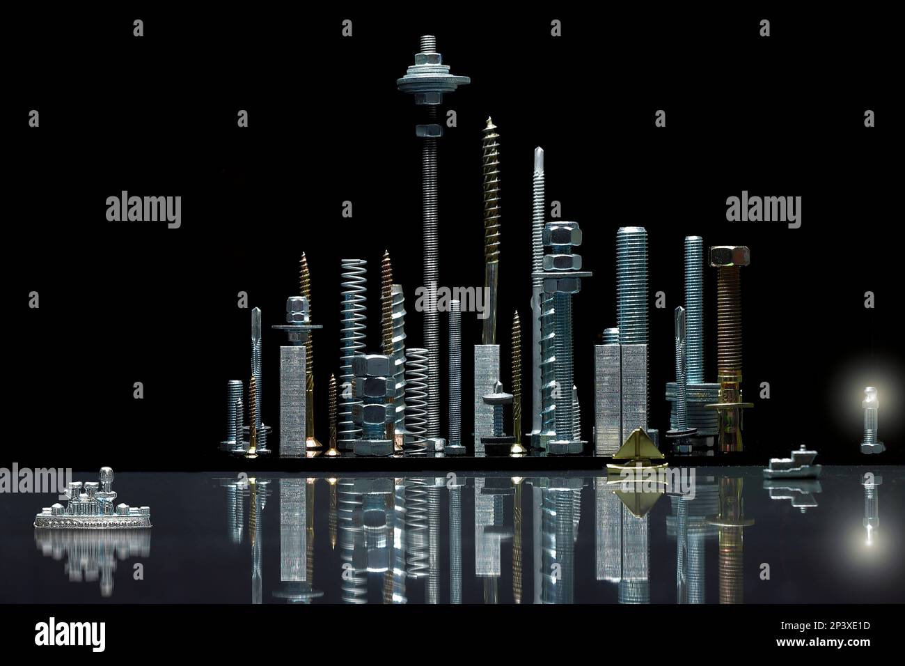 Nut Screw City - A minature skyline made from nuts,bolts,screws,washers ...