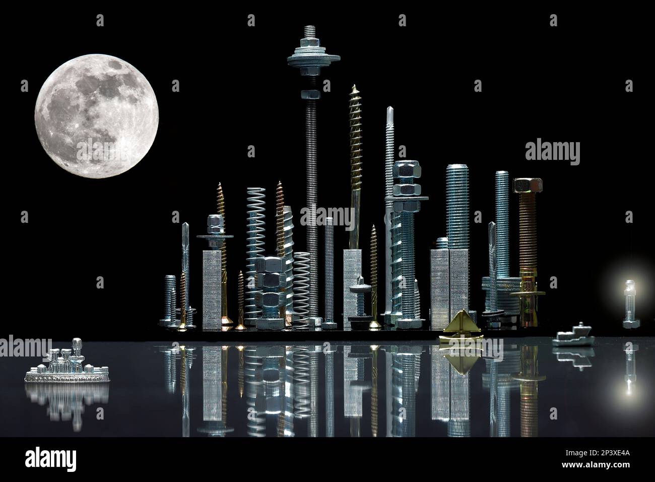 Nut Screw City - A minature skyline made from nuts,bolts,screws,washers ...