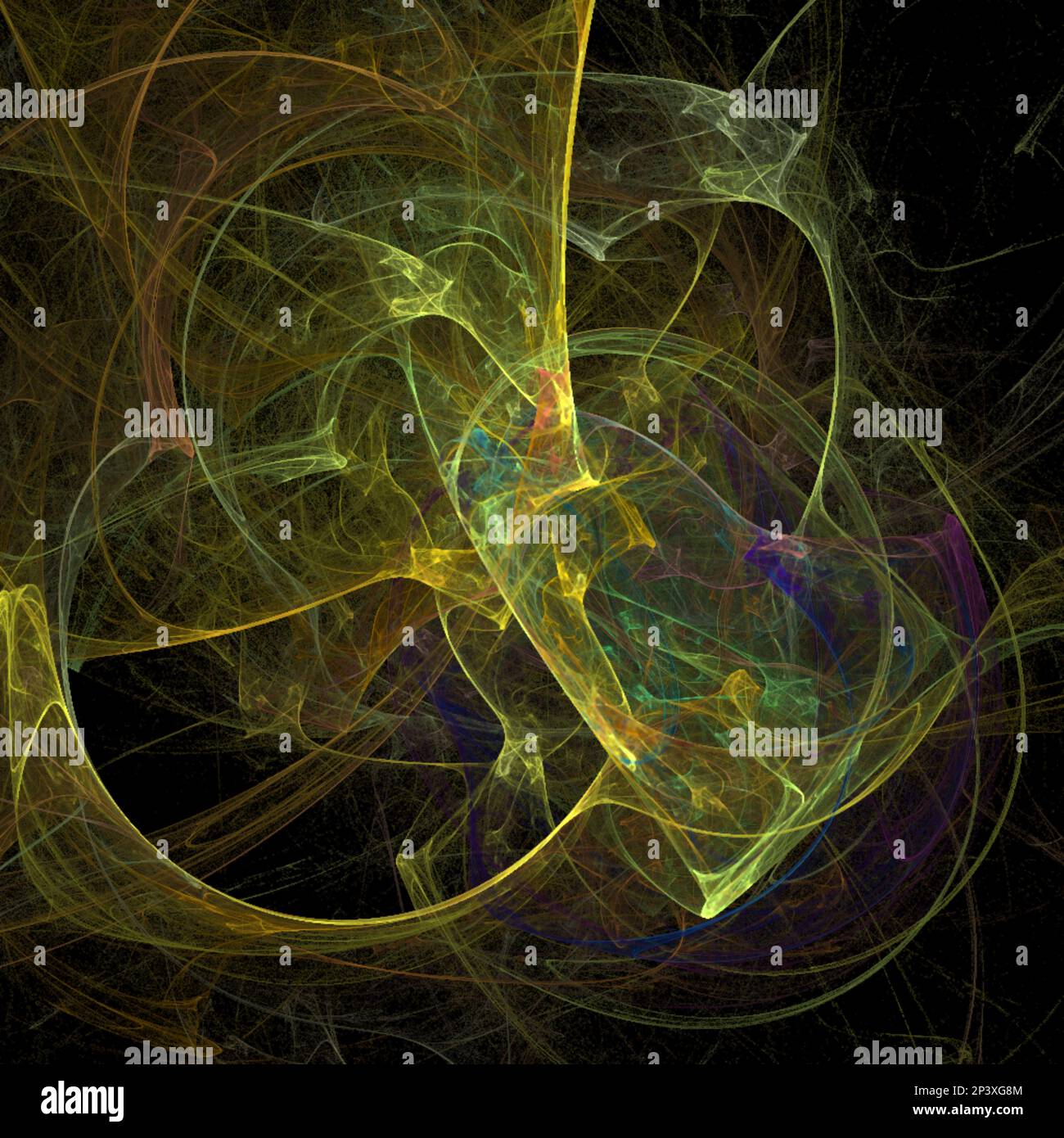 yellow and green abstract drawing on a black background, color digital ...