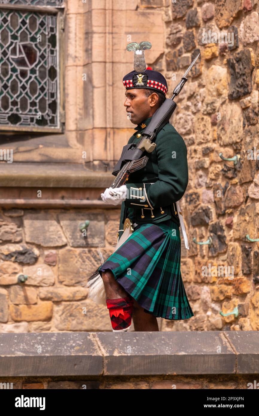EDINBURGH, SCOTLAND, EUROPE - Edinburgh Castle guard, at Scottish ...