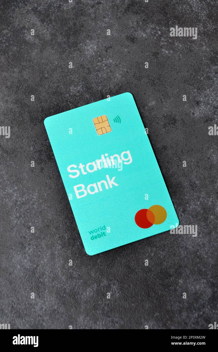 Starling Bank Contactless Debit Card from above with copy space Stock ...