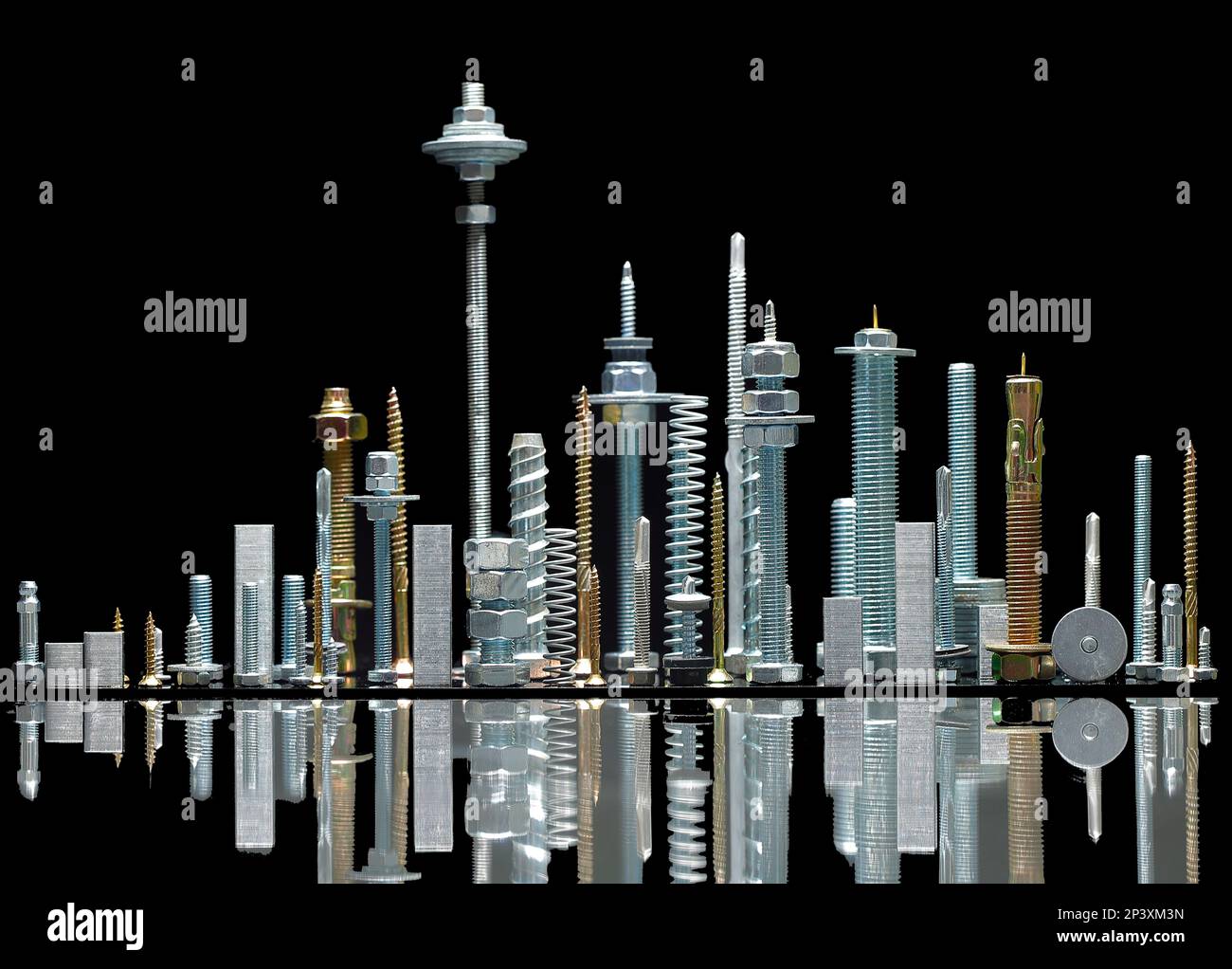 Nut Screw City - A minature skyline made from nuts,bolts,screws,washers ...