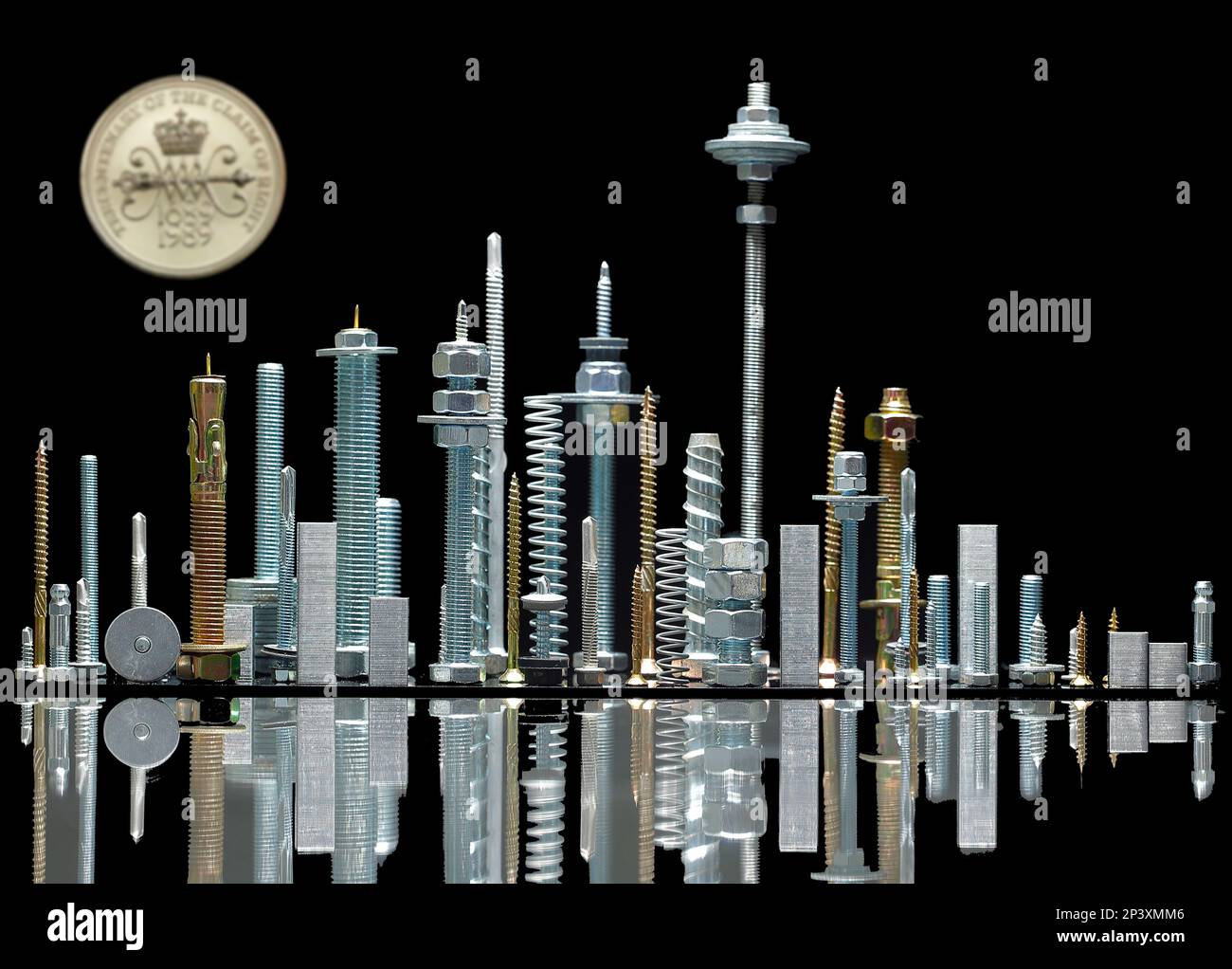 Nut Screw City - A minature skyline made from nuts,bolts,screws,washers ...