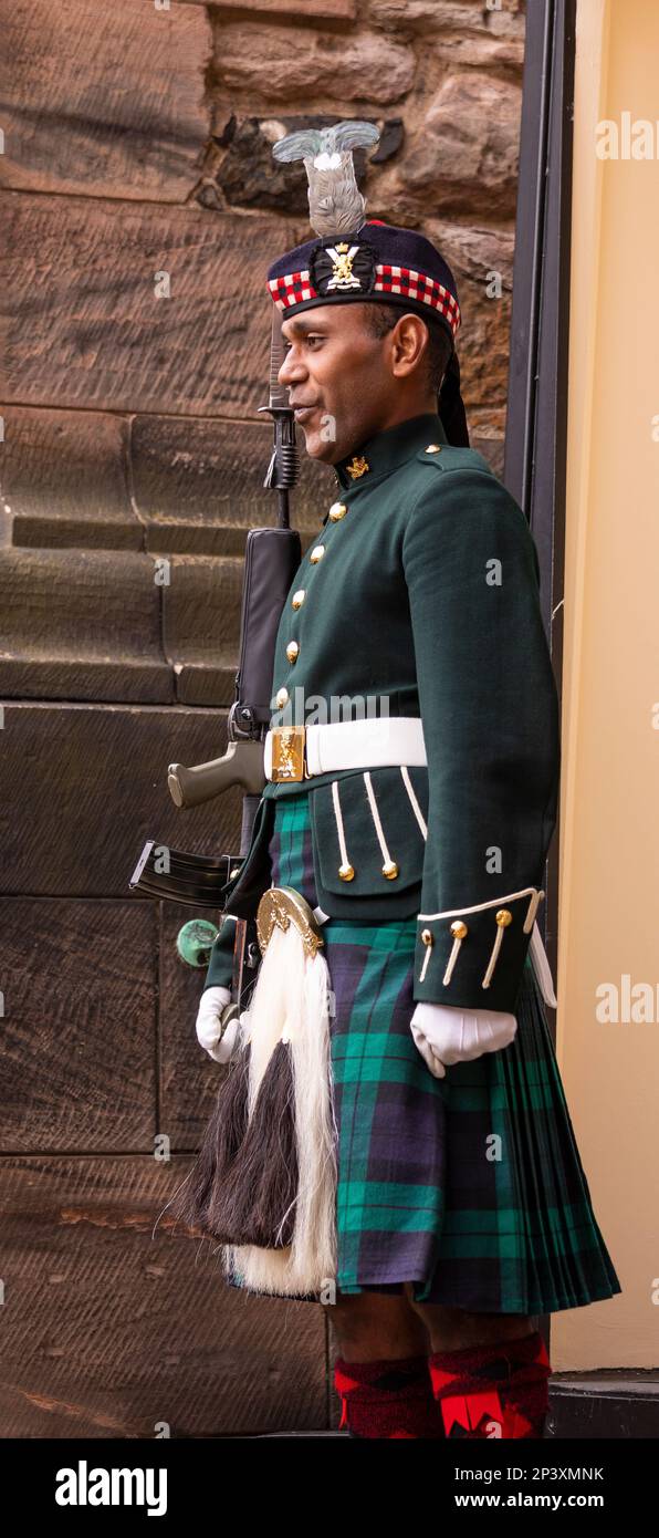 EDINBURGH, SCOTLAND, EUROPE - Edinburgh Castle guard, at Scottish ...