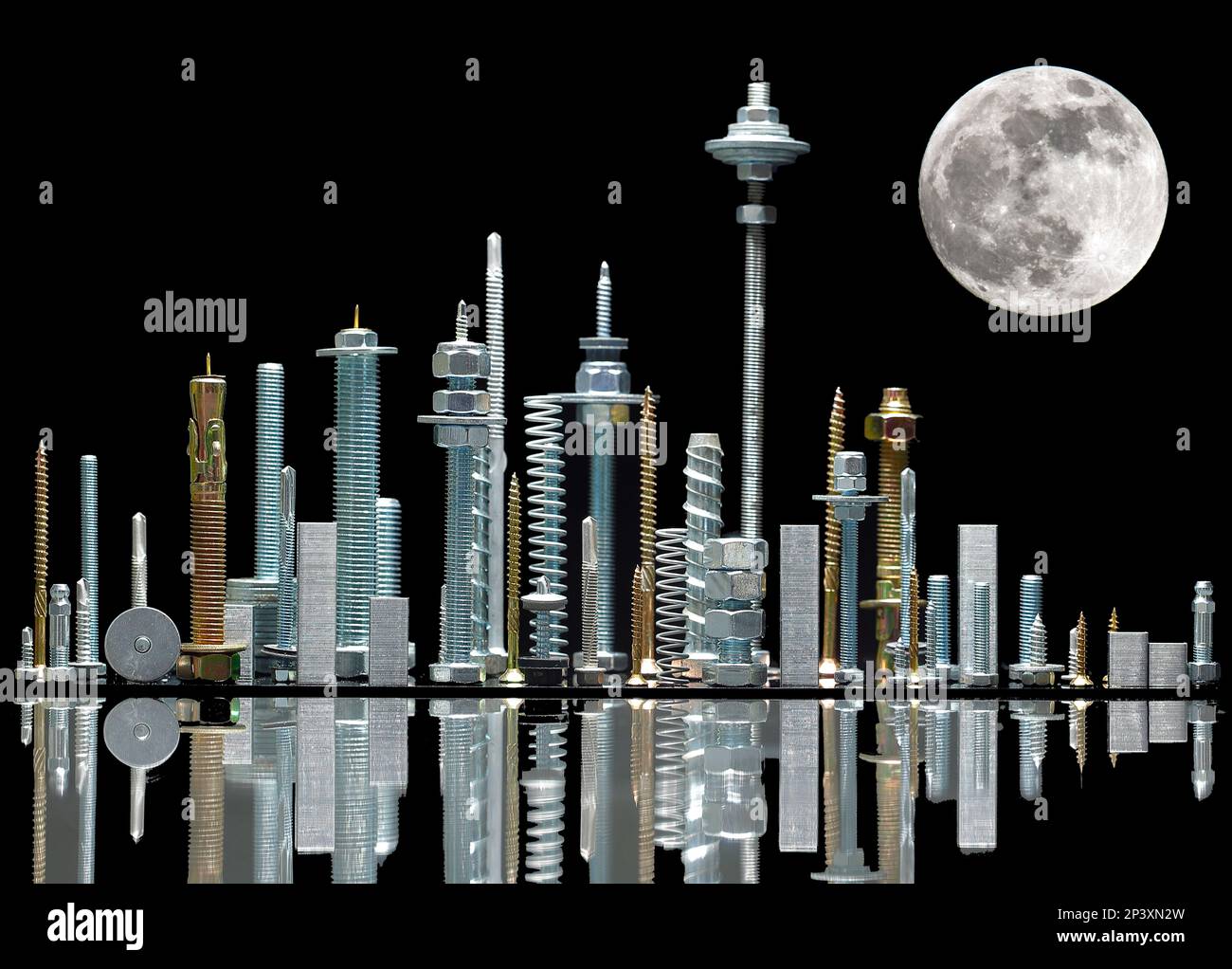 Nut Screw City - A minature skyline made from nuts,bolts,screws,washers ...
