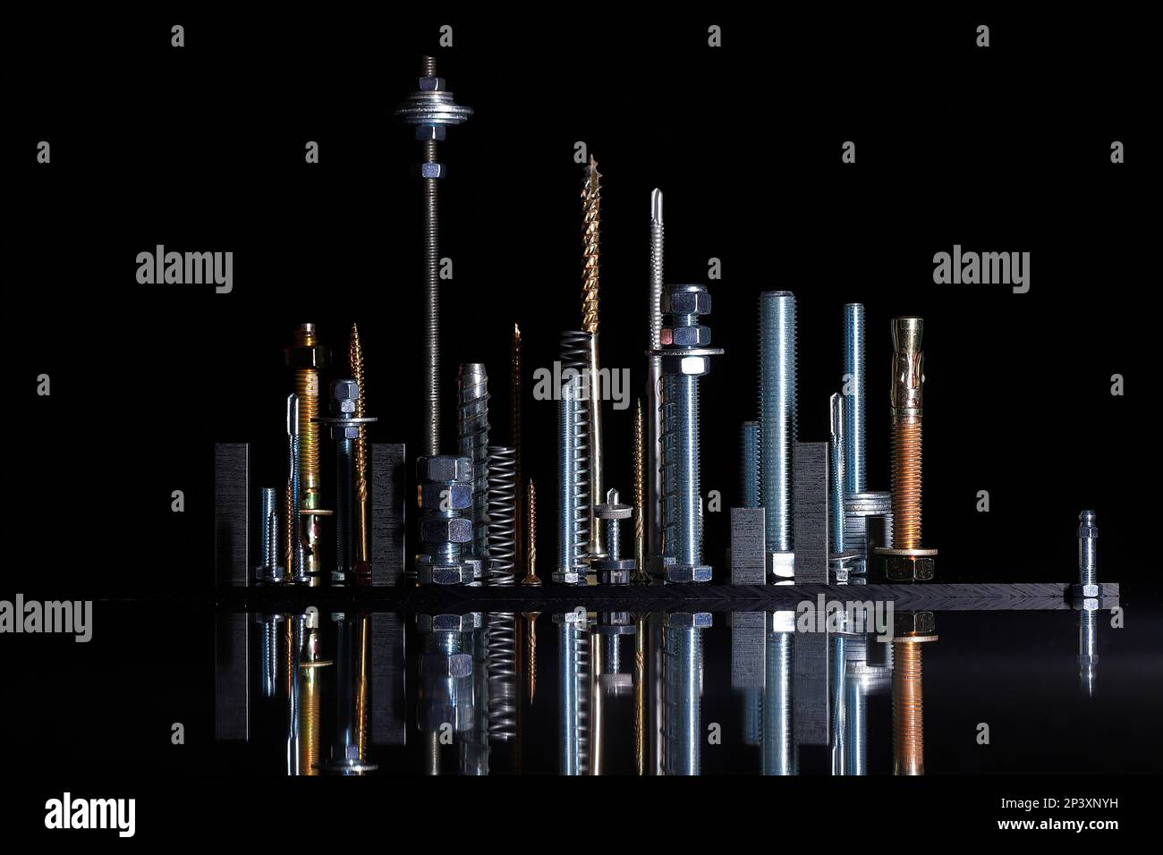 Nut Screw City - A minature skyline made from nuts,bolts,screws,washers ...